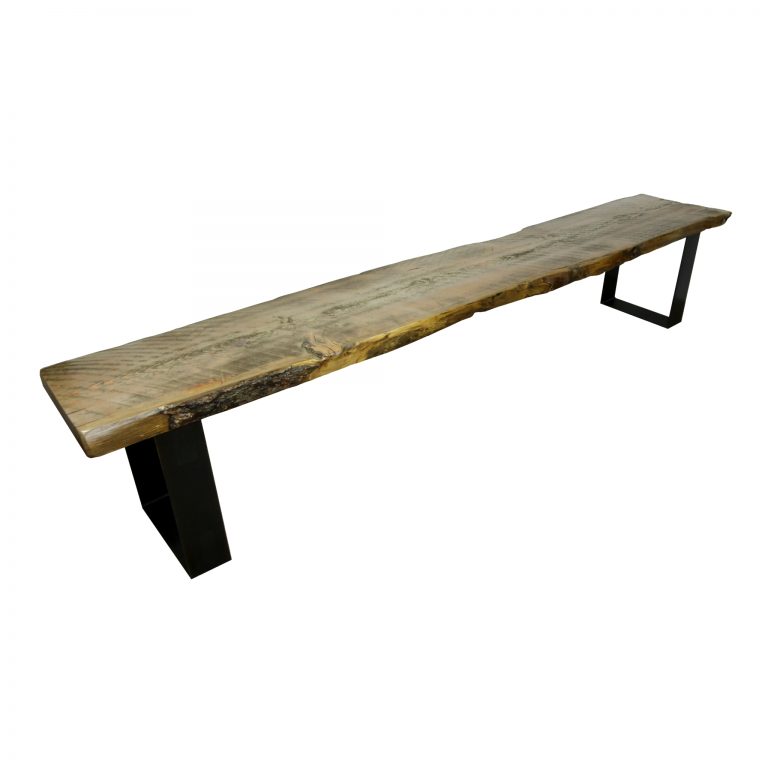 Rustic Wood and Metal Bench With Live Edge Slab | Four Corner Furniture ...